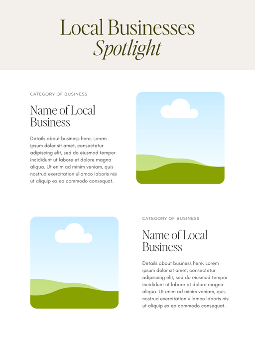 Local Businesses Spotlight Email Graphic | Coffee & Contracts