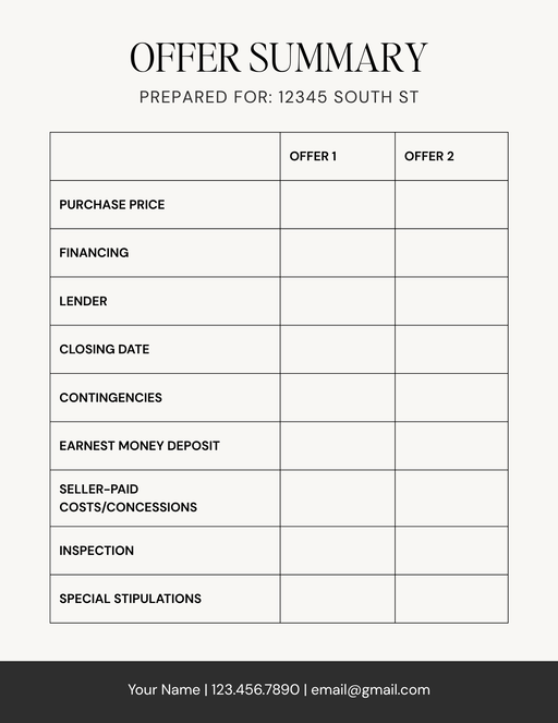 Offer Comparison Sheet | Coffee & Contracts